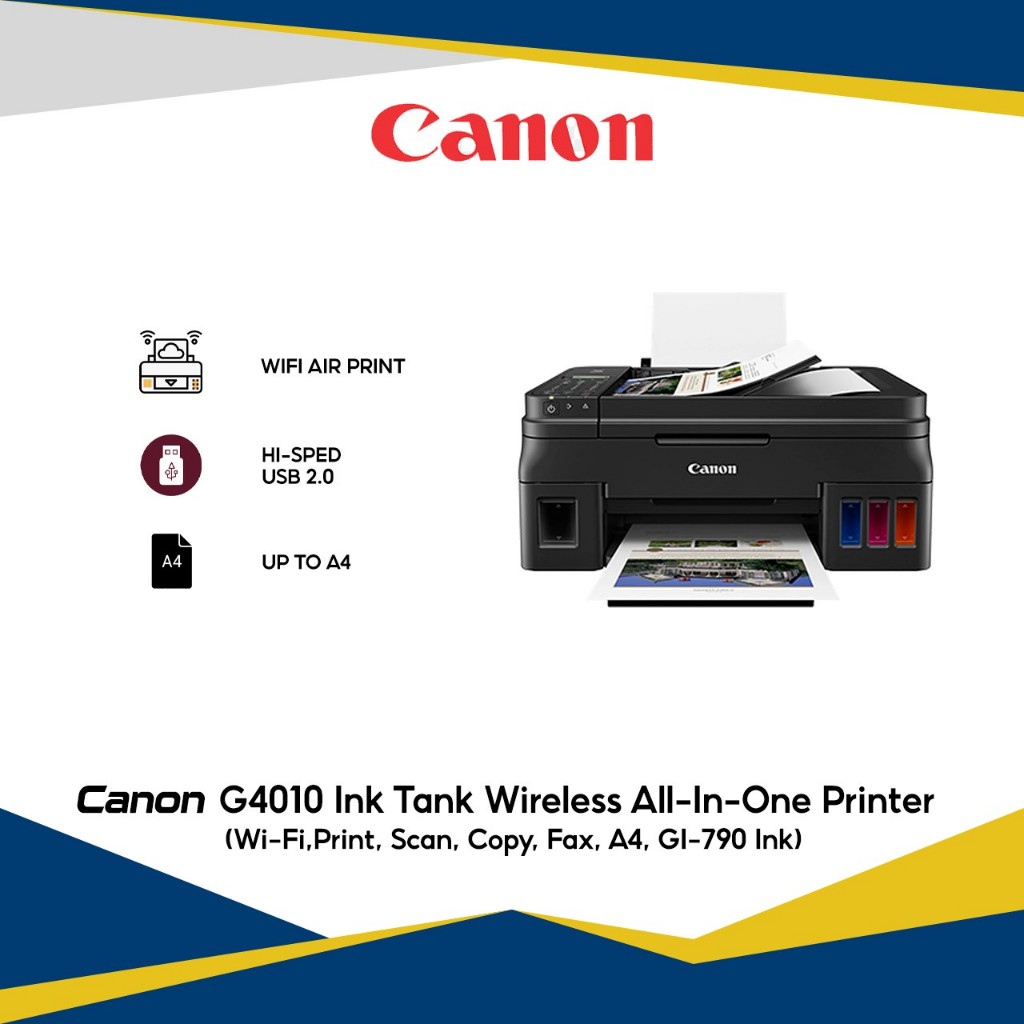 Canon G4010 Ink Tank Wireless All-In-One Printer (Wi-Fi,Print, Scan ...