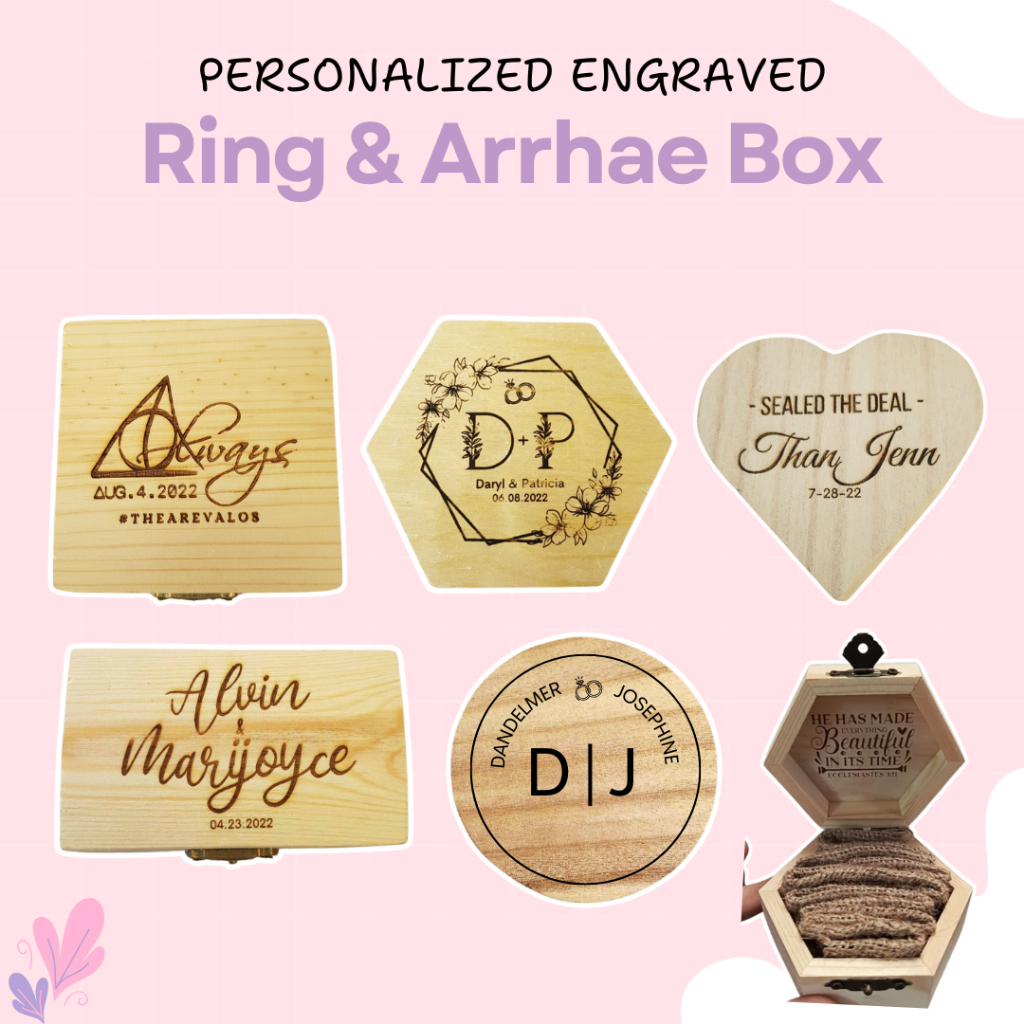 Personalized Wooden Wedding Ring and Arrhae Rustic Box - ENGRAVED ...