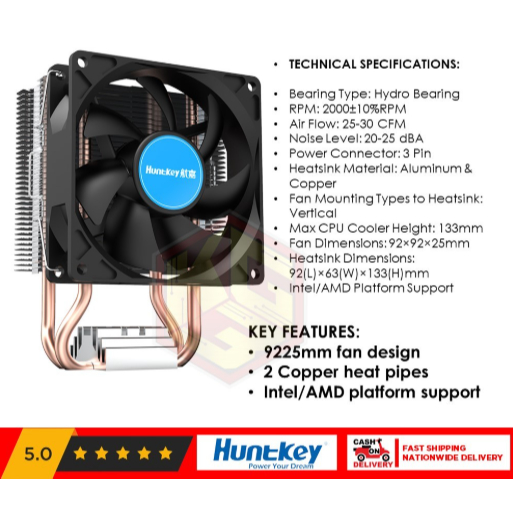 Huntkey Frozen 200 Single Tower CPU Cooler | Compatible for most AMD ...