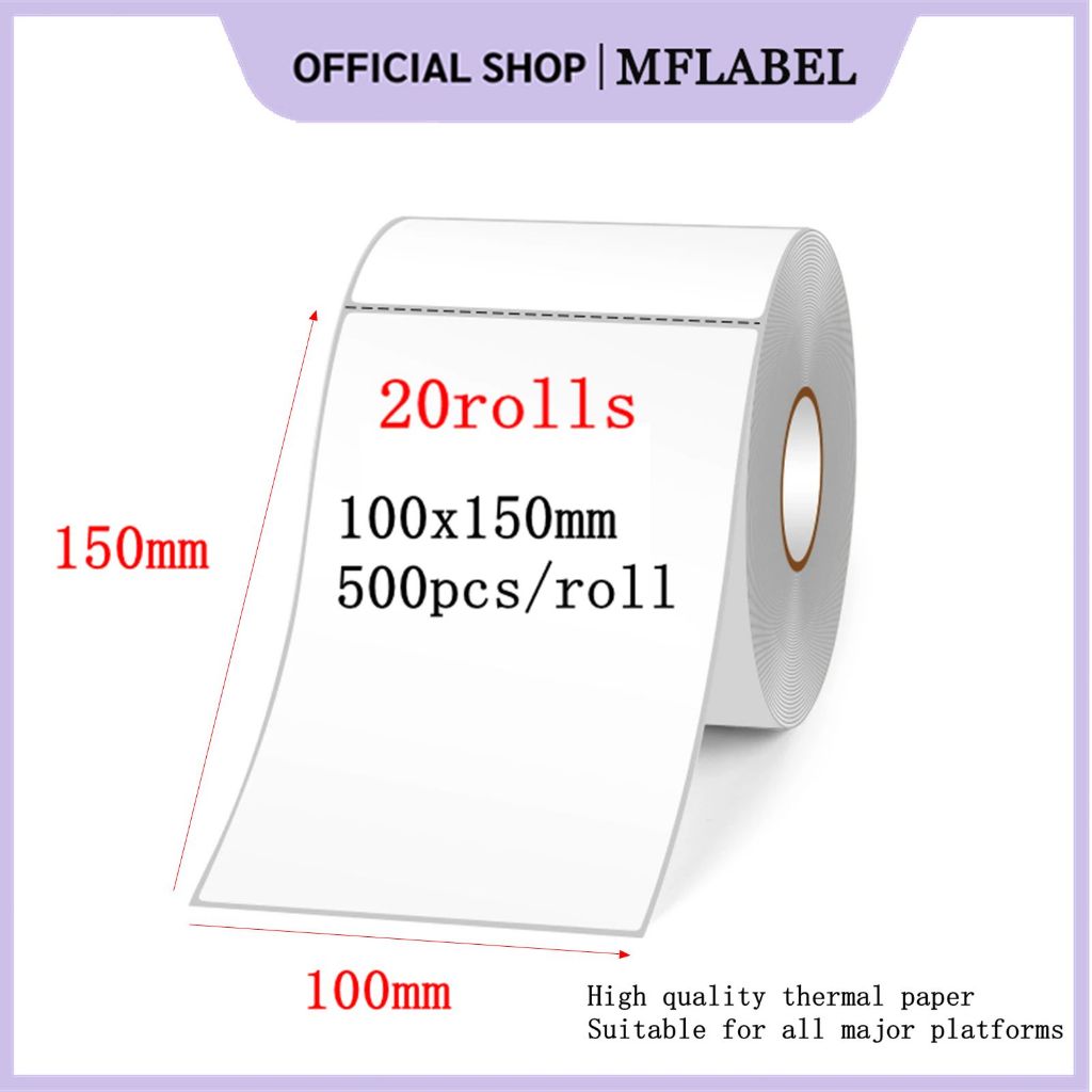 MFLABEL 20 rolls Waybill Sticker Thermal Paper A6 100mm x 150mm 500pcs Label paper Sticker ...