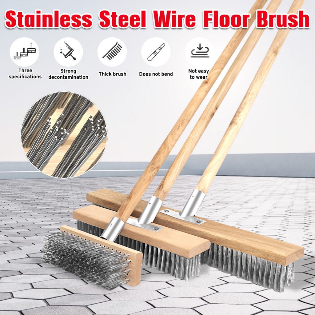 20/30/50cm Stainless Steel Wire Floor Brush With Wood Handle Stiff ...