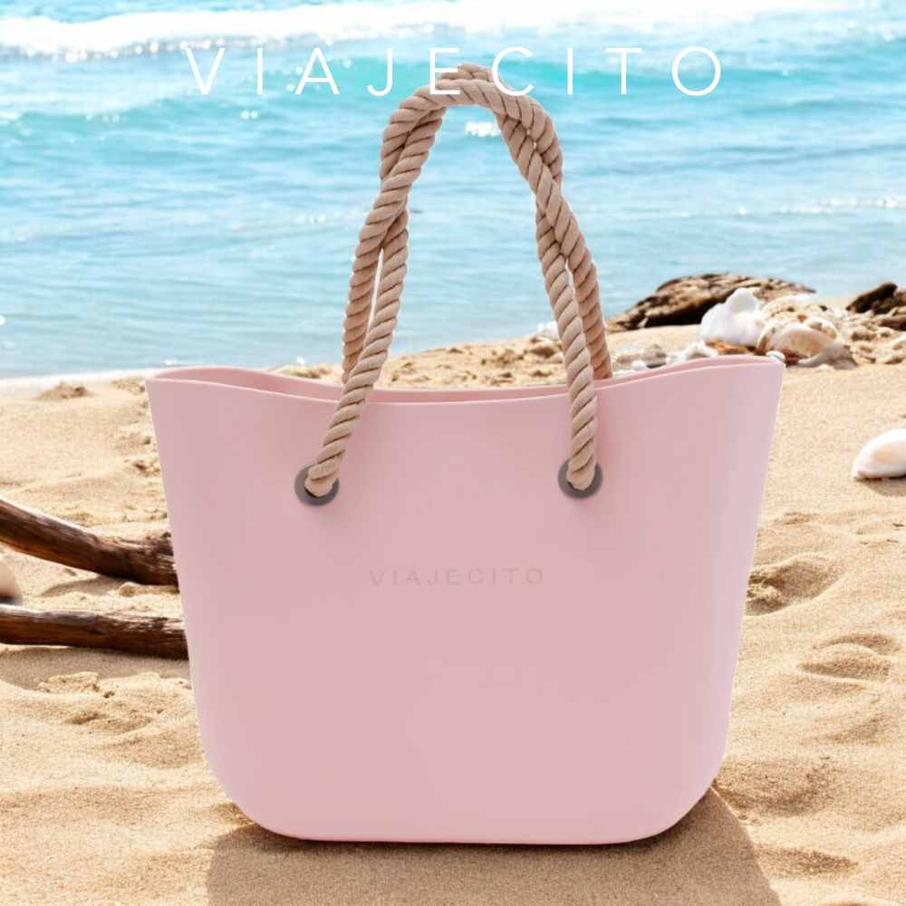 Viajecito Standard Beach Tote Set- Light Pink with Natural Lining and ...