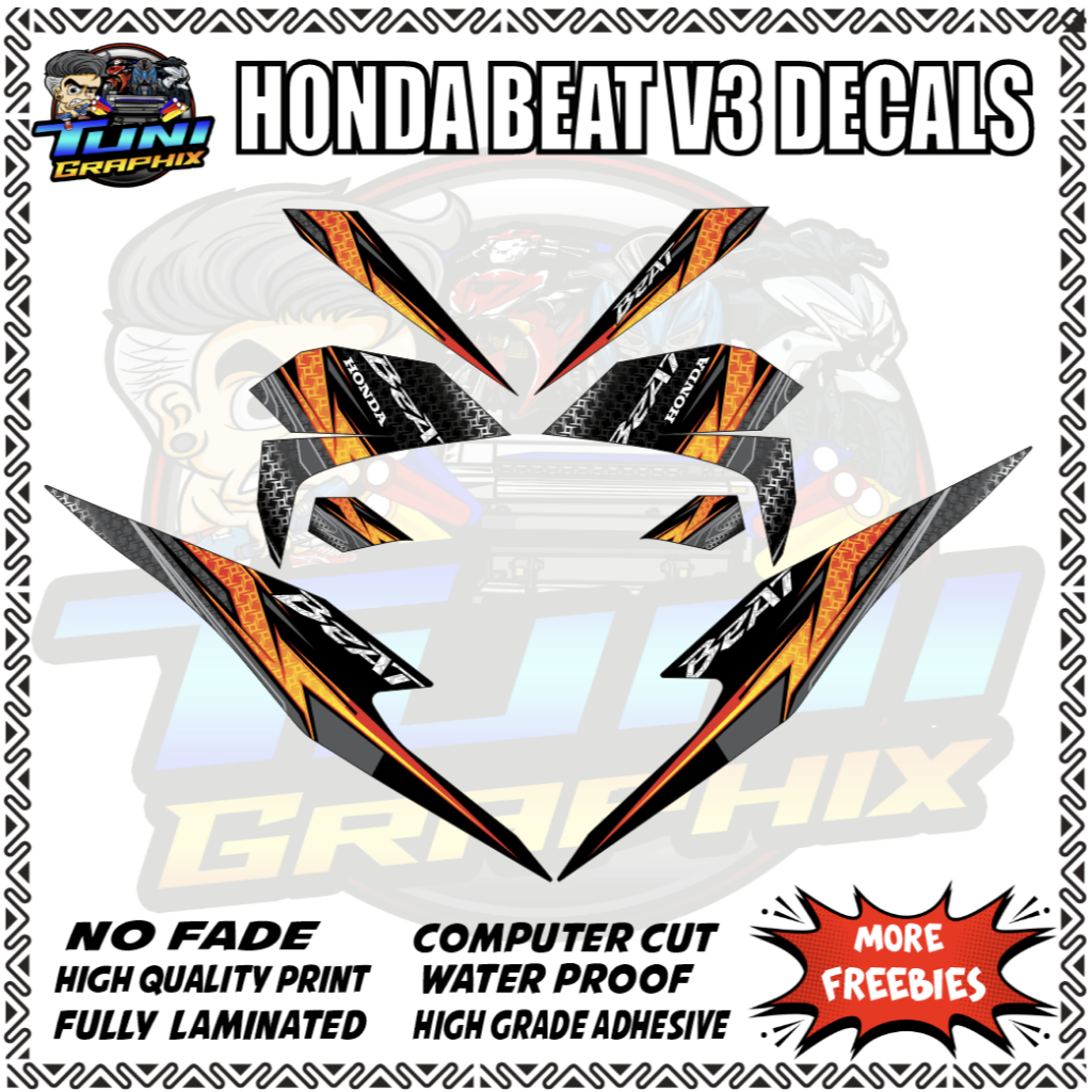 HONDA BEAT 110i V3 Indo Shuriken DECALS - High Quality Print, Laminated ...