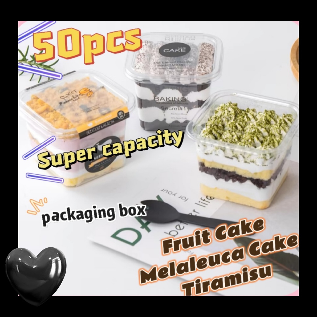 50pcs Square Plastic Deli Mousse Tiramisu Container Clear plastic cup ...
