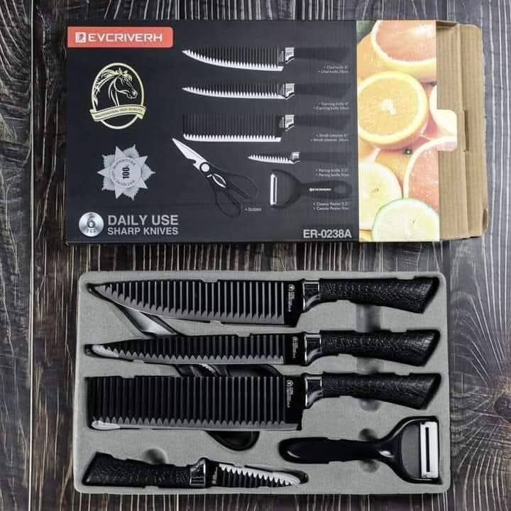 6pcs Knife Set Non-Stick Coating Kitchen Knives (BLACK) | Shopee ...