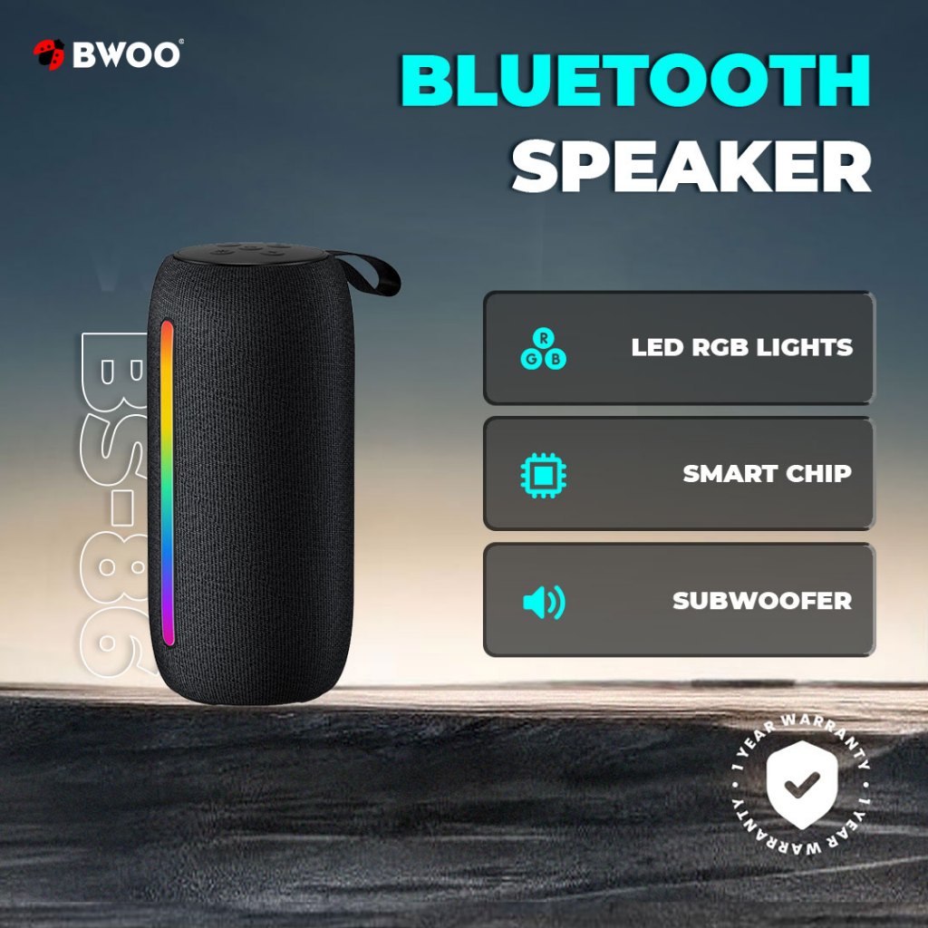 BWOO BS-86 IPX4 Portable Wireless Speaker Hi-Fi Heavy Bass Subwoofer with RGB Light BT 5.3 ...