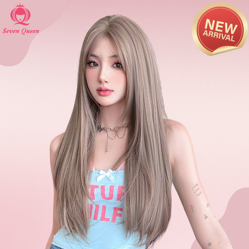 "Seven Queen"Wig 72cm long straight pink purple middle parted natural ...