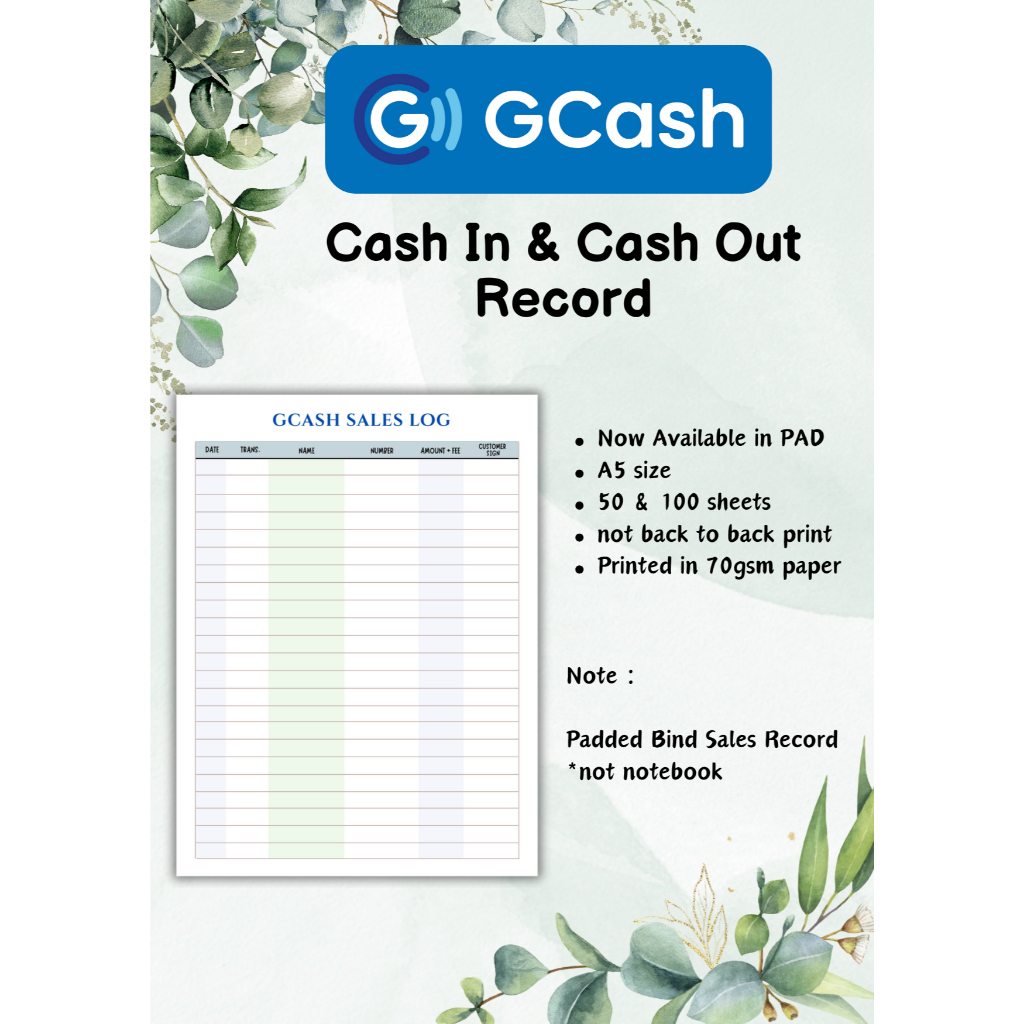 GCASH Cash in Cash Out Record NOTEPAD Paper A5 size | Shopee Philippines