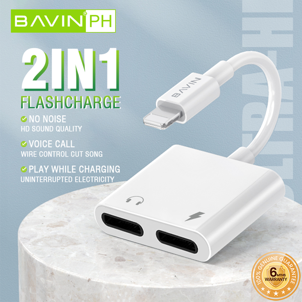 BAVIN I7 2 in 1 Dual Port Adapter Splitter w/ Plug & Play for iPh to ...