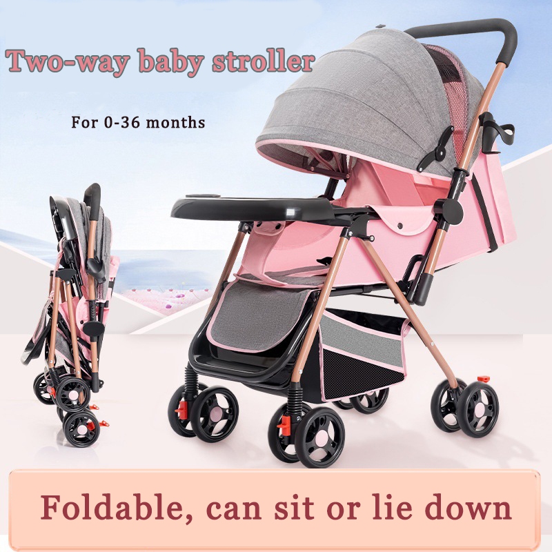 Two-way Baby Stroller Reversible Handle Foldable Stroller Adjustable ...