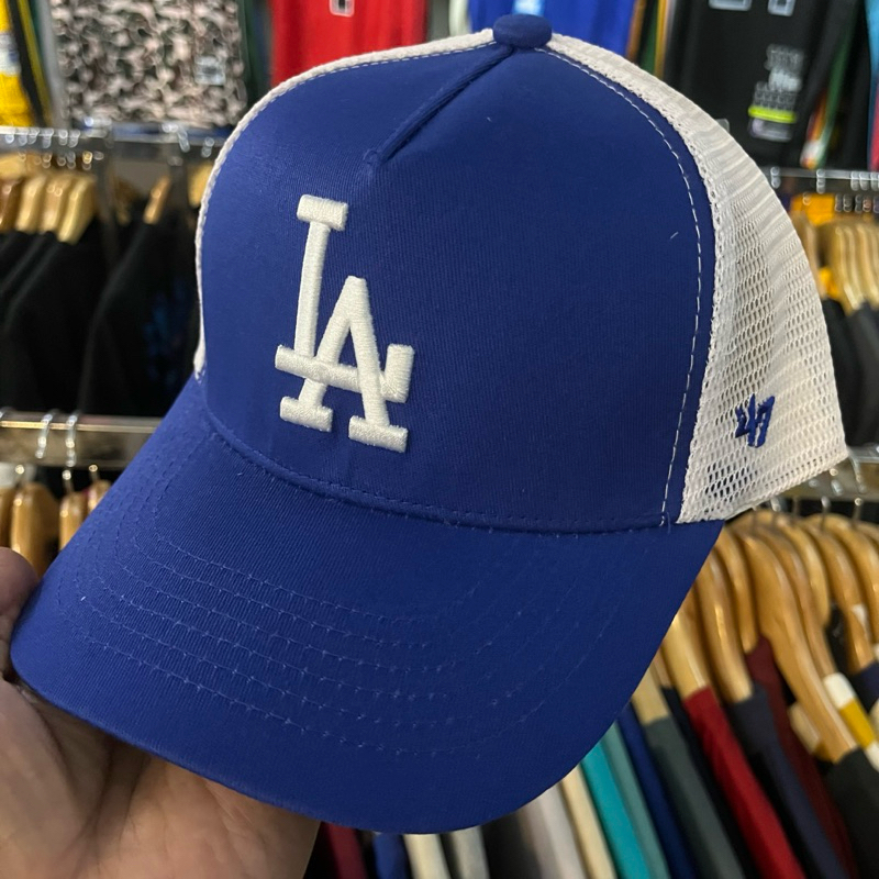 LA cap blue white aframe trucker cap net cap curved high quality ...