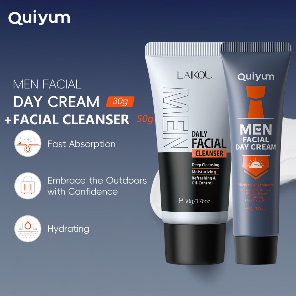 LAIKOU Men Facial Cleanser 50g + QUIYUM Men Facial Day Cream 30g Fast ...