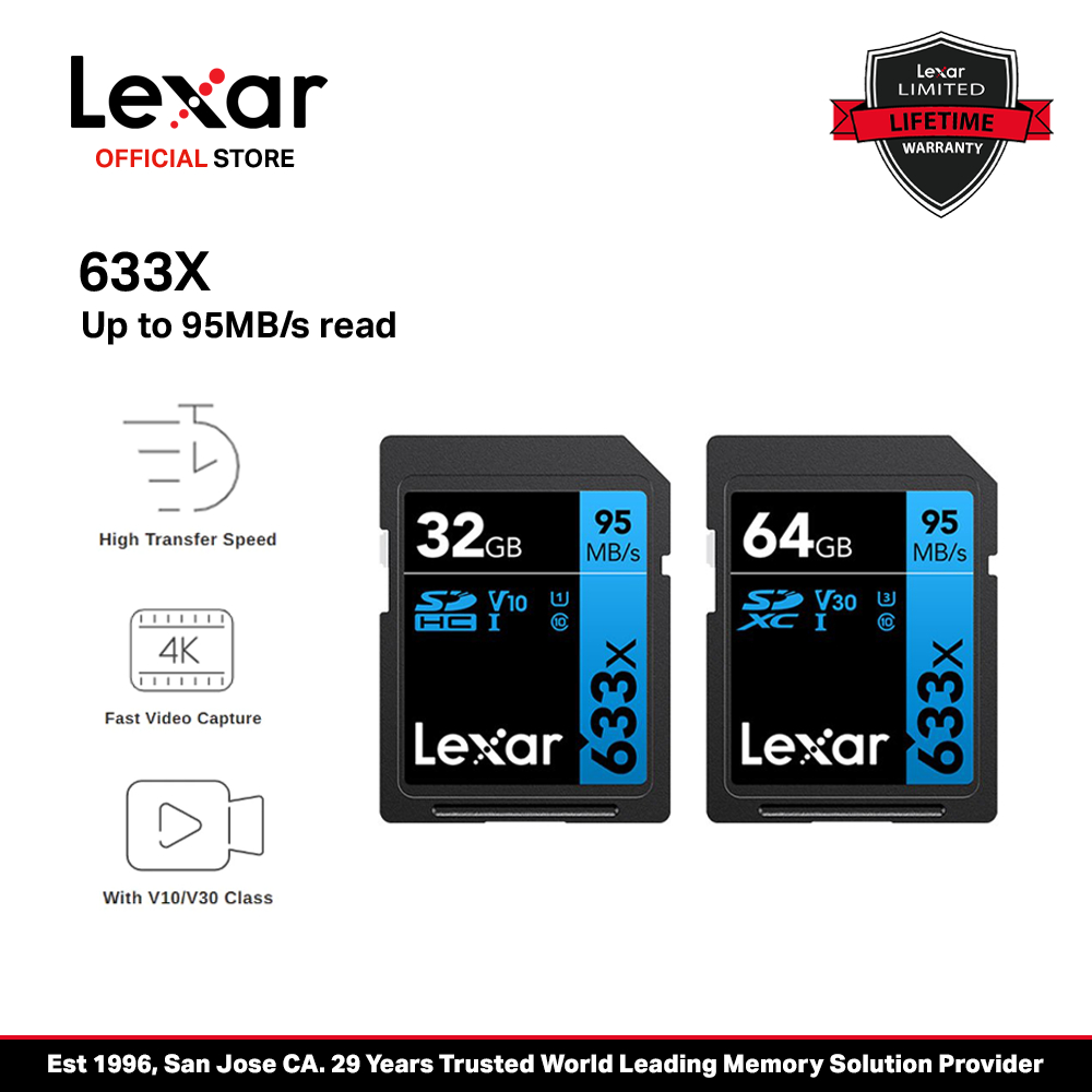 Lexar High Performance 633x 32GB/64GB SDHC/SDXC UHS-I SD Card BLUE Series | Shopee Philippines