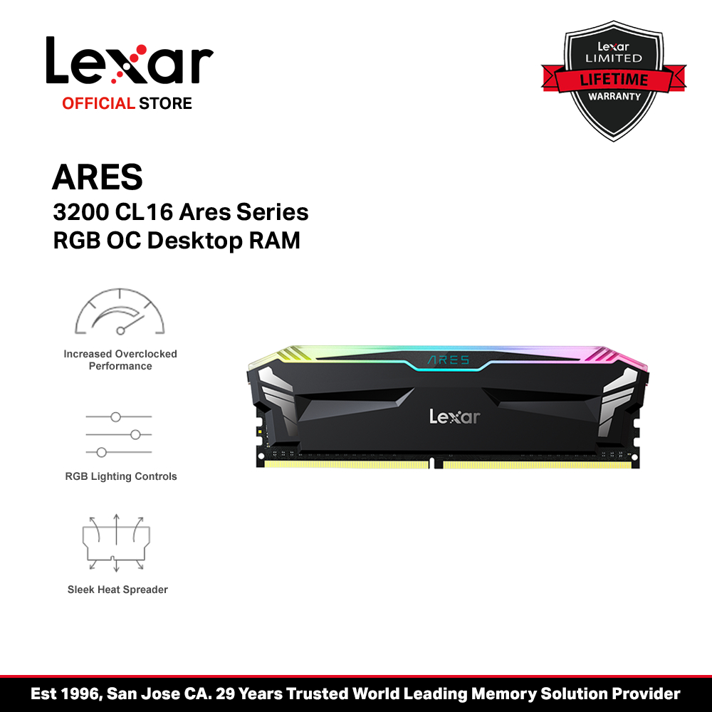 Lexar Ares DDR4 RGB 8GB 3200MT/s CL16 1.35V 288-Pin UDIMM RAM Desktop ...
