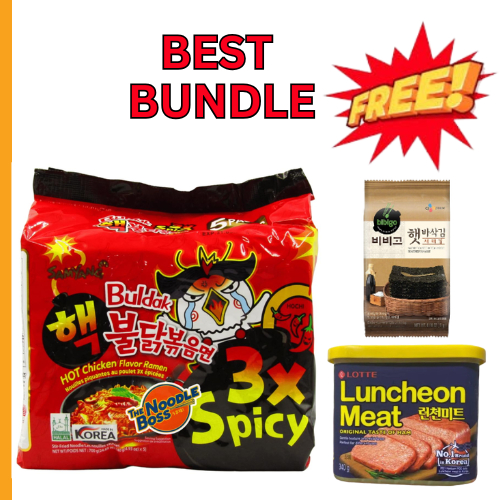 Samyang Buldak Spicy X3 1PACK with Luncheon Meat Lotte and Bibigo ...