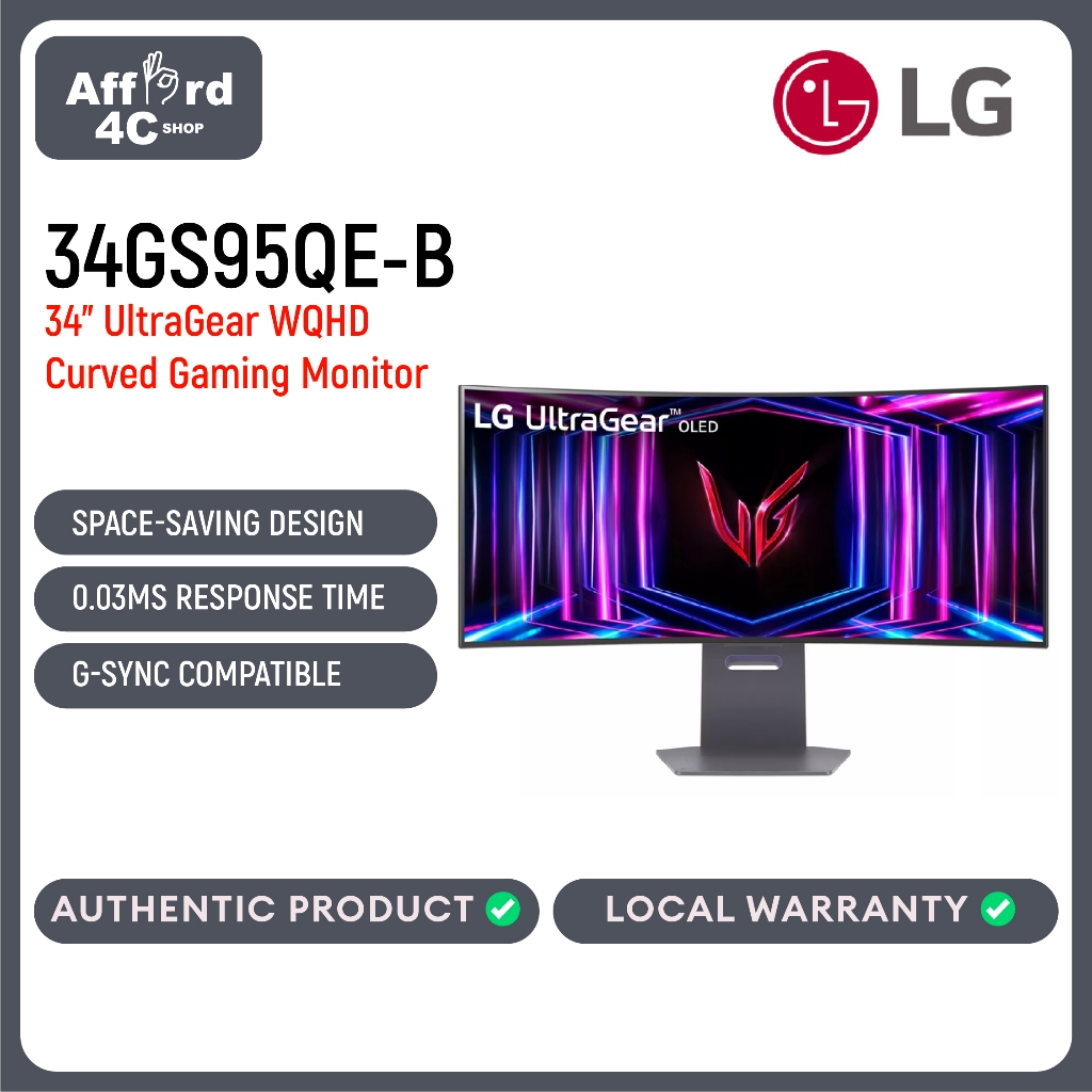 LG 34GS95QE-B 34-inch Ultragear OLED Curved Gaming Monitor WQHD 800R ...