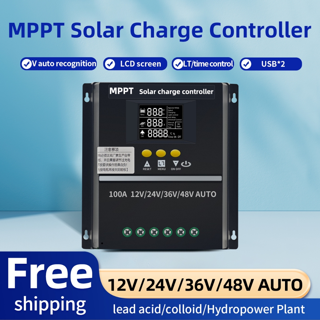 MPPT Solar Controller 30A/ 60A/80A/100A 12V 24V 36V 48V with LCD Screen AUTO Battery Charger ...