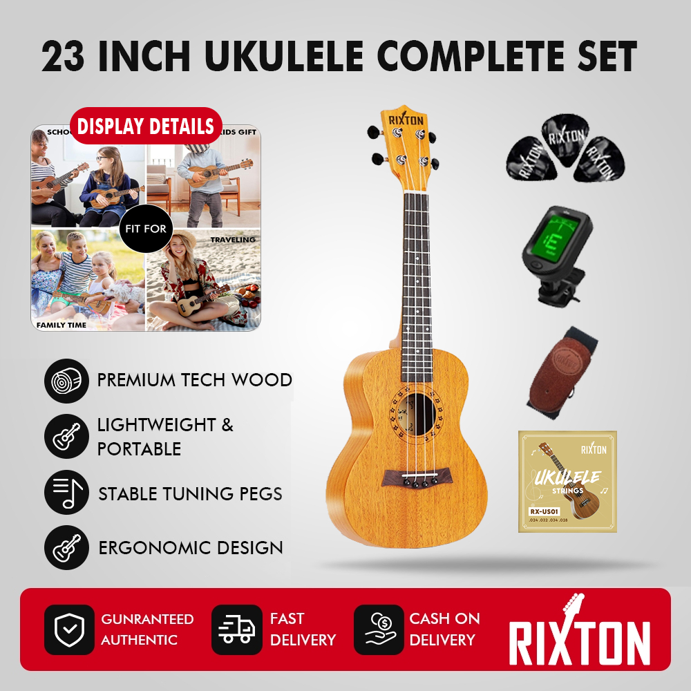 Ukulele RIXTON Concert Ukelele Solid Mahogany 23 Inch for Professional ...