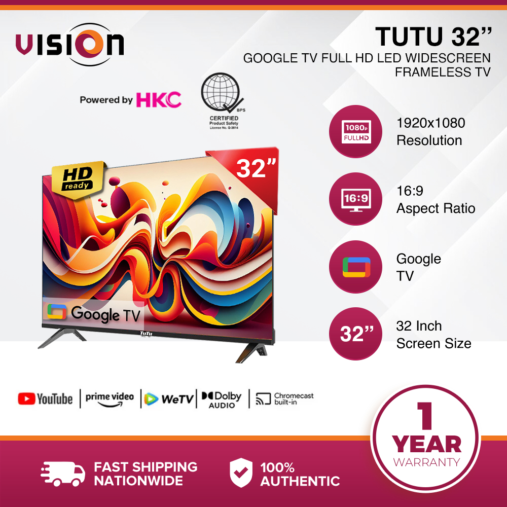 Vision x TuTu 32 inch Google TV Frameless Wi-Fi Netflix YouTube Google ...