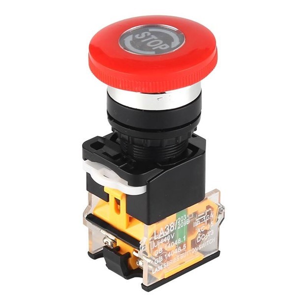 22MM Self-locking Emergency Power Push Button Switch LA38-11ZS Mushroom ...