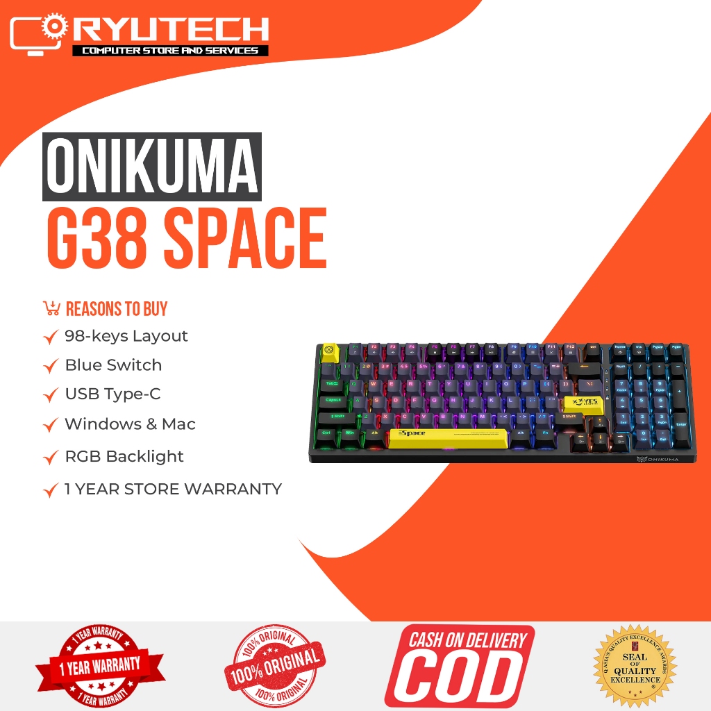 ONIKUMA G38 SPACE - 98-Keys Layout, Blue Switch. USB Type-C, Windows ...