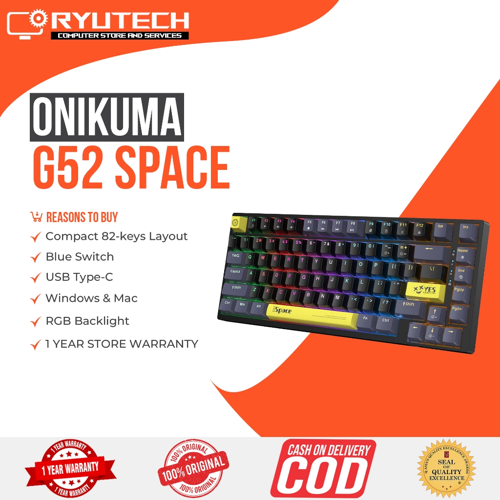 ONIKUMA G52 SPACE - 82-Keys Layout, Blue Switch, USB Type-C, Windows ...