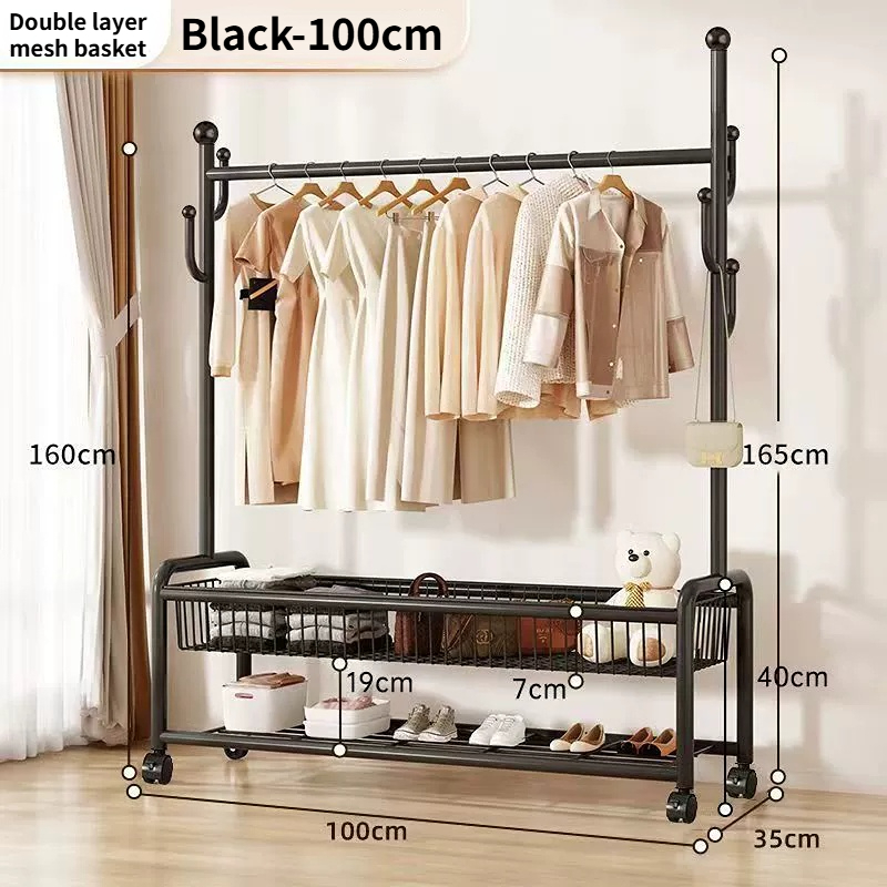 Stand Alone Clothes Rack Metal Clothing Rack Removable Mesh Basket ...