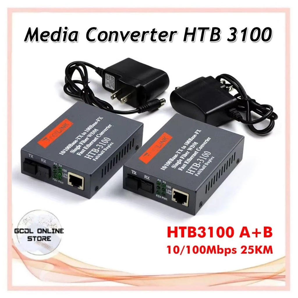 HTB-3100 A/B 10/100Mbps Media Converter Netlink Fiber Transceiver 25km ...