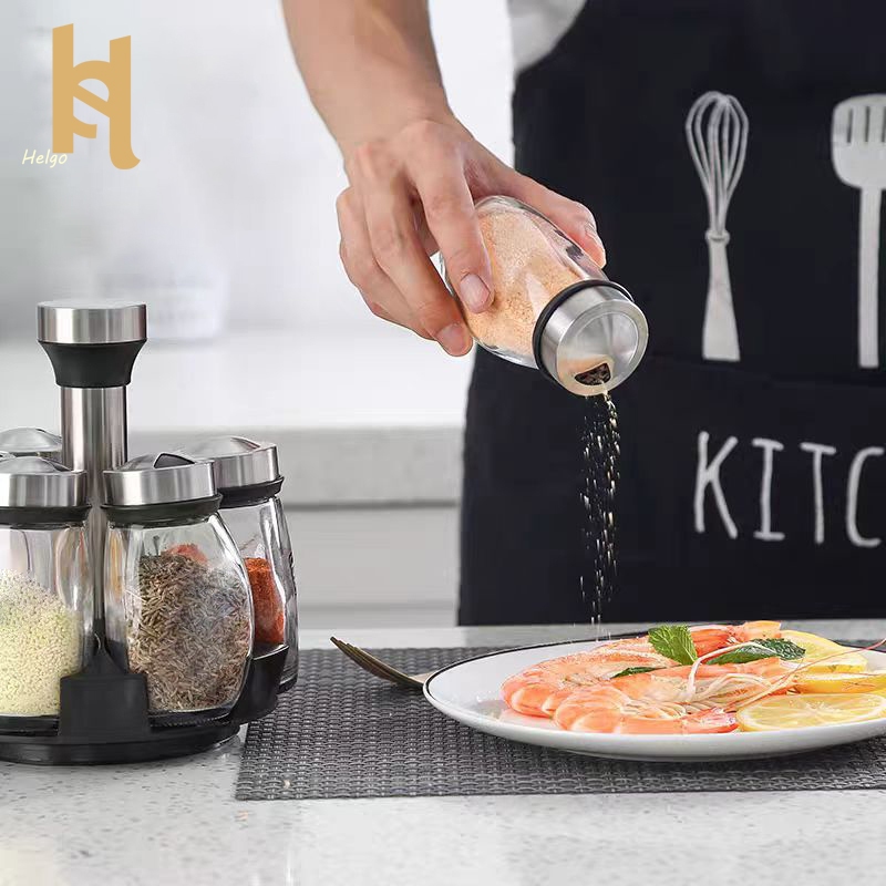 Helgo 7 Pieces Cruet Set Seasoning Container Sauce Jar Condiments Salt ...