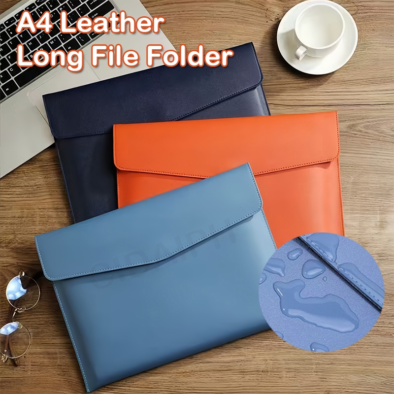 A3A4 Leather Long Document File Folder Waterproof Envelope Files ...