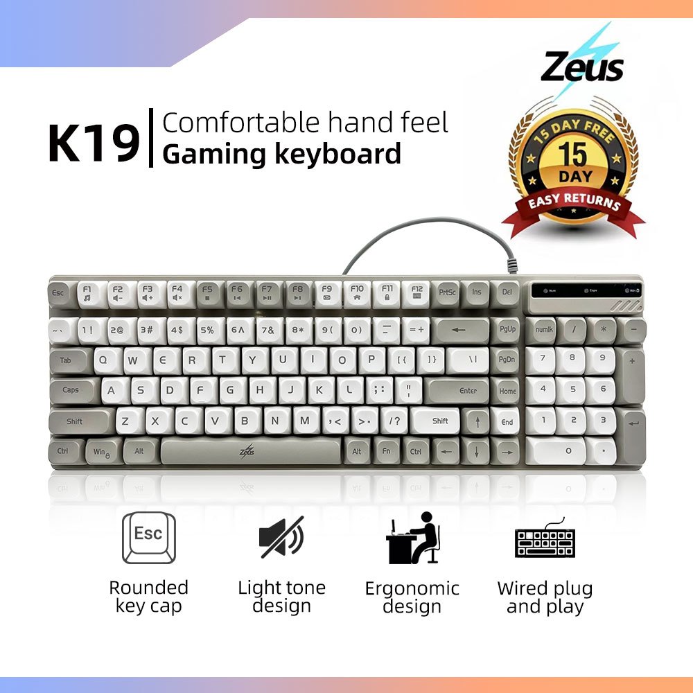 Zeus K-19 Wired Membrane Gaming Keyboard 98 Keys 3 Spell Color Matching ...