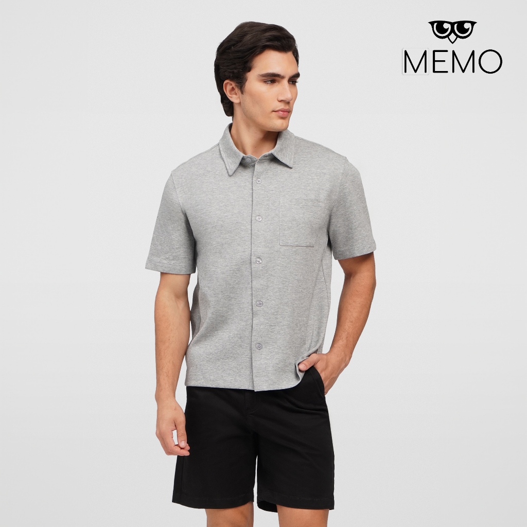 Memo Regular Fit Button Up Knit Shirt With Patch Pocket For Men ...