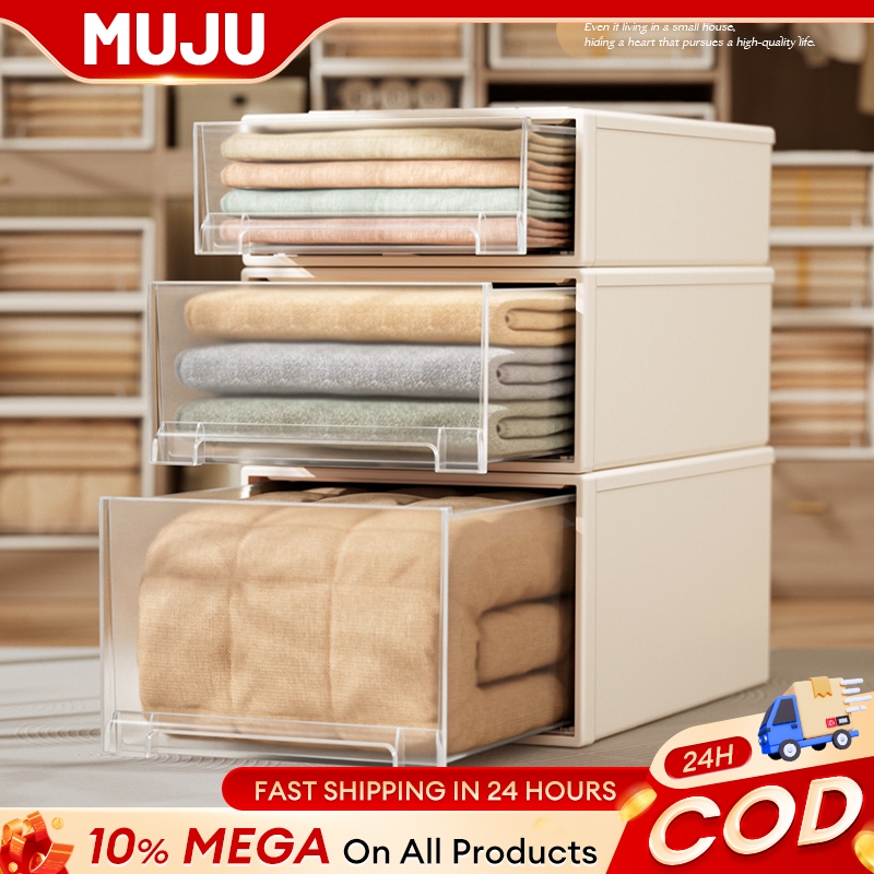 MUJU Multipurpose Stackable Plastic Drawer organizer Wardrobe Box ...