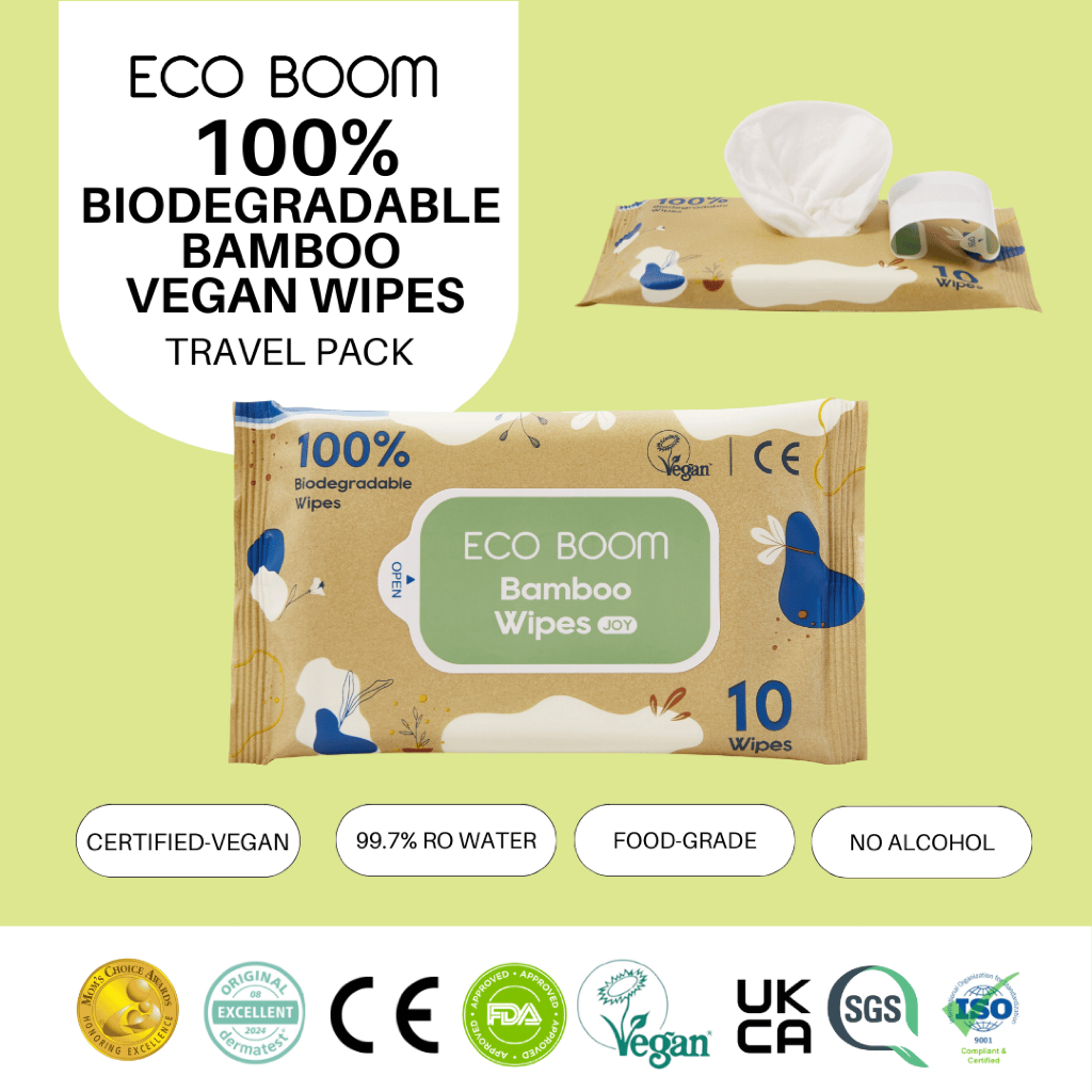NEW! ECO BOOM Travel Pack Wipes 100% Biodegradable Vegan Bamboo 10 ...