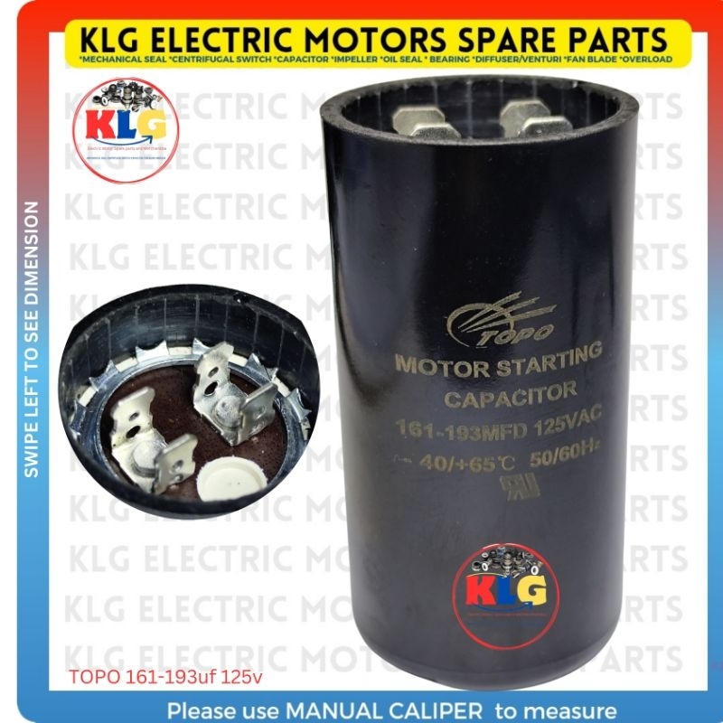 Starting capacitor 161-193uf 125v KLG water pump parts | Shopee Philippines