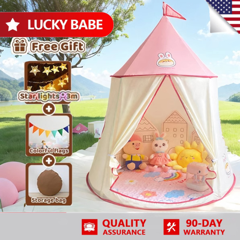 Foldable Castle Play Tent for Kids Playhouse with LED Lights,Spacious ...