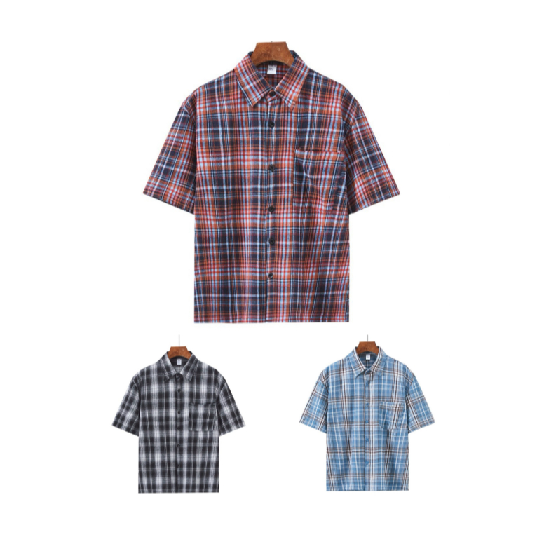 Box Shirt for Men Cropped Polo Box Fit Plaid/Checkered Pattern Cotton ...