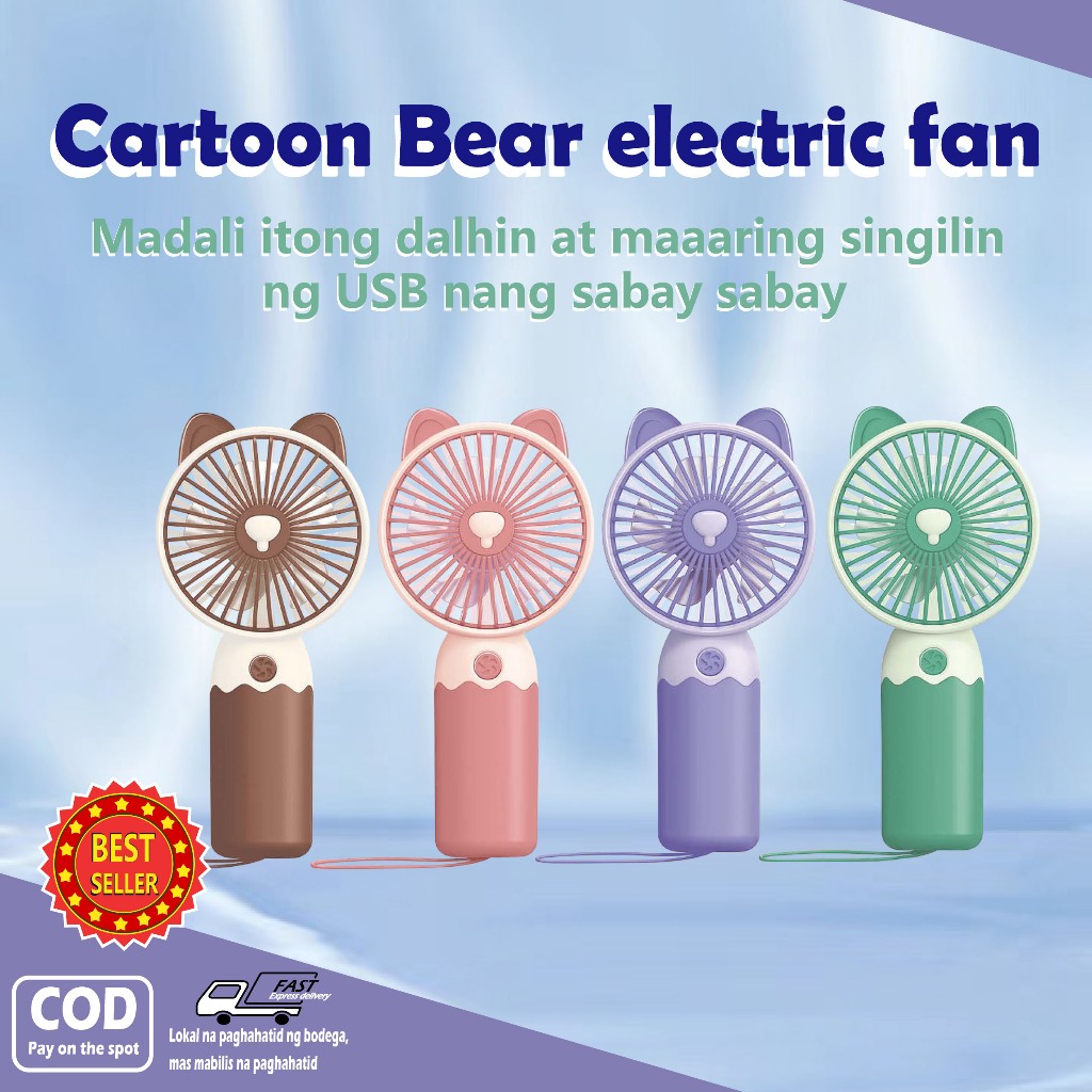 Cartoon Bear electric fan USB Rechargeable Handheld Fan | Shopee ...