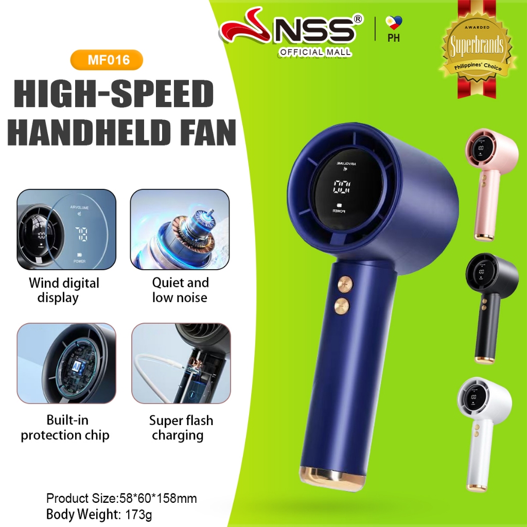 NSS Portable Rechargeable Handheld Fan Strong Wind 100 Gear Digital ...