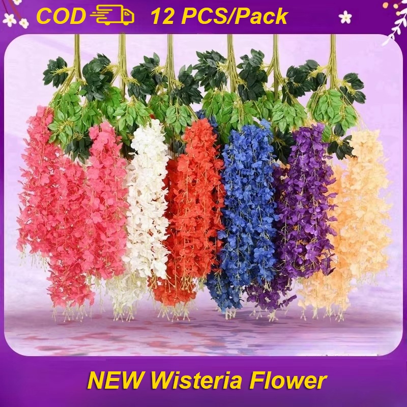 24pcs Artificial Wisteria Vine Pupre 1.1m Fake Flowers Rattan Hanging ...