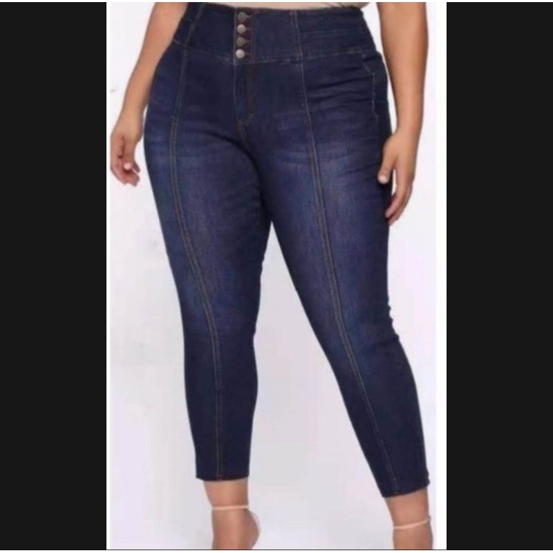 PLUS SIZE HIGHWAIST STRETCHABLE WITH 4 BUTTONS AND THREAD DESIGN DENIM ...