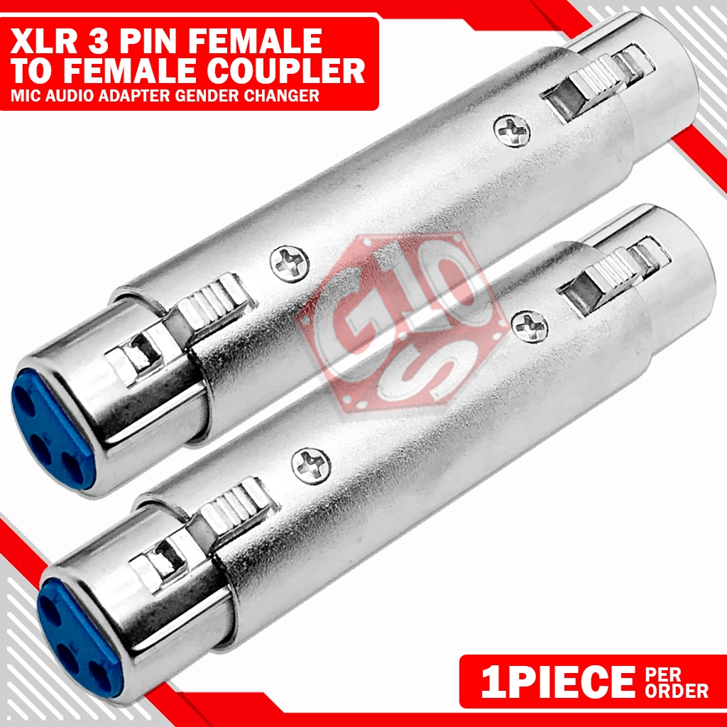 GS10 XLR 3-Pin Female to Female Coupler Mic Microphone Audio Adapter ...