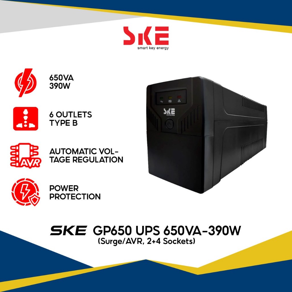 SKE GP650 UPS 650VA-390W Uninterruptible Power Supply (Surge/AVR, 2+4 ...