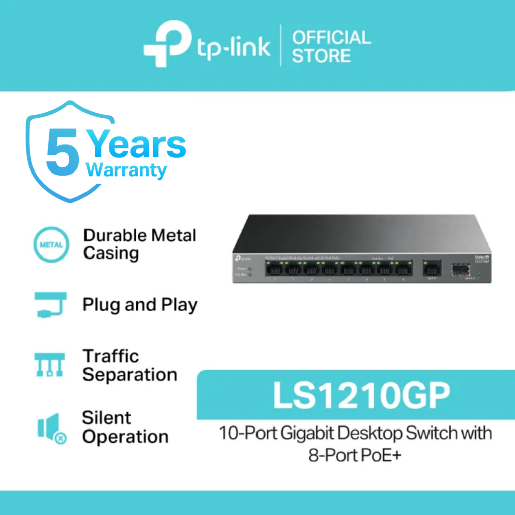 TP-Link | LS1210GP | 10-Port | Gigabit | Desktop | Network | Switch | 8 ...