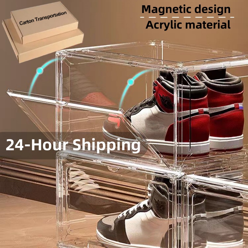 Stackable acrylic shoe box storag organizer transparent Magnetic ...
