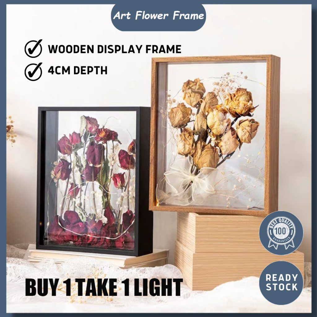 Free Light !Dried Flower Frame Shadow Box Depth 4CM DIY Photo Transparent Glass Wooden Crafts 3D ...