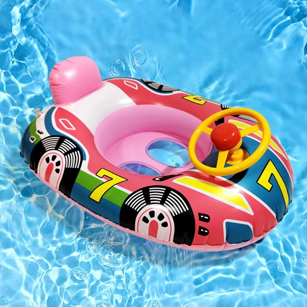 Inflatable Cartoon Characters Print Swim Boat Floater With Steering ...