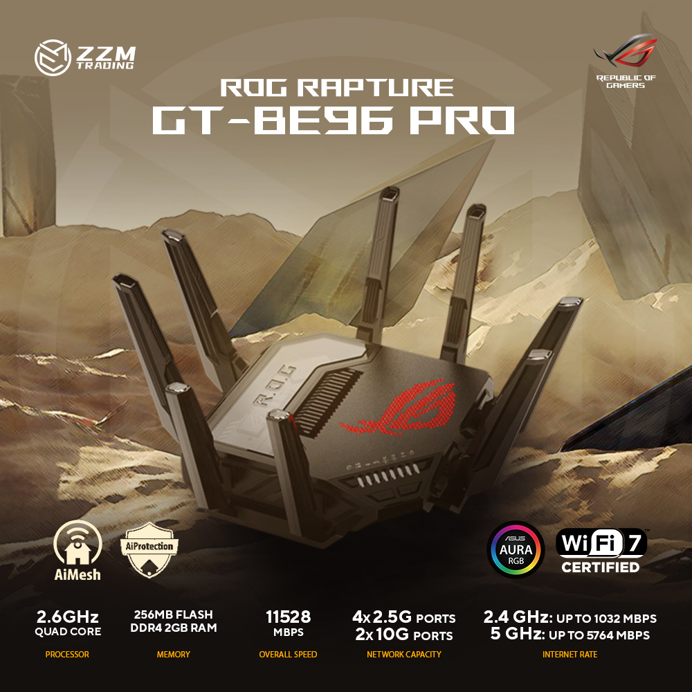 ROG Rapture GT-BE96 PRO WiFi 7 Router 7200 Mbps 10G Ports Game Boost ZZM Trading | Shopee ...