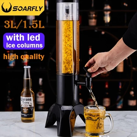 LED 3 Liter Beer Tower Drink Dispenser with Ice Cubes Triple Leg Juice ...