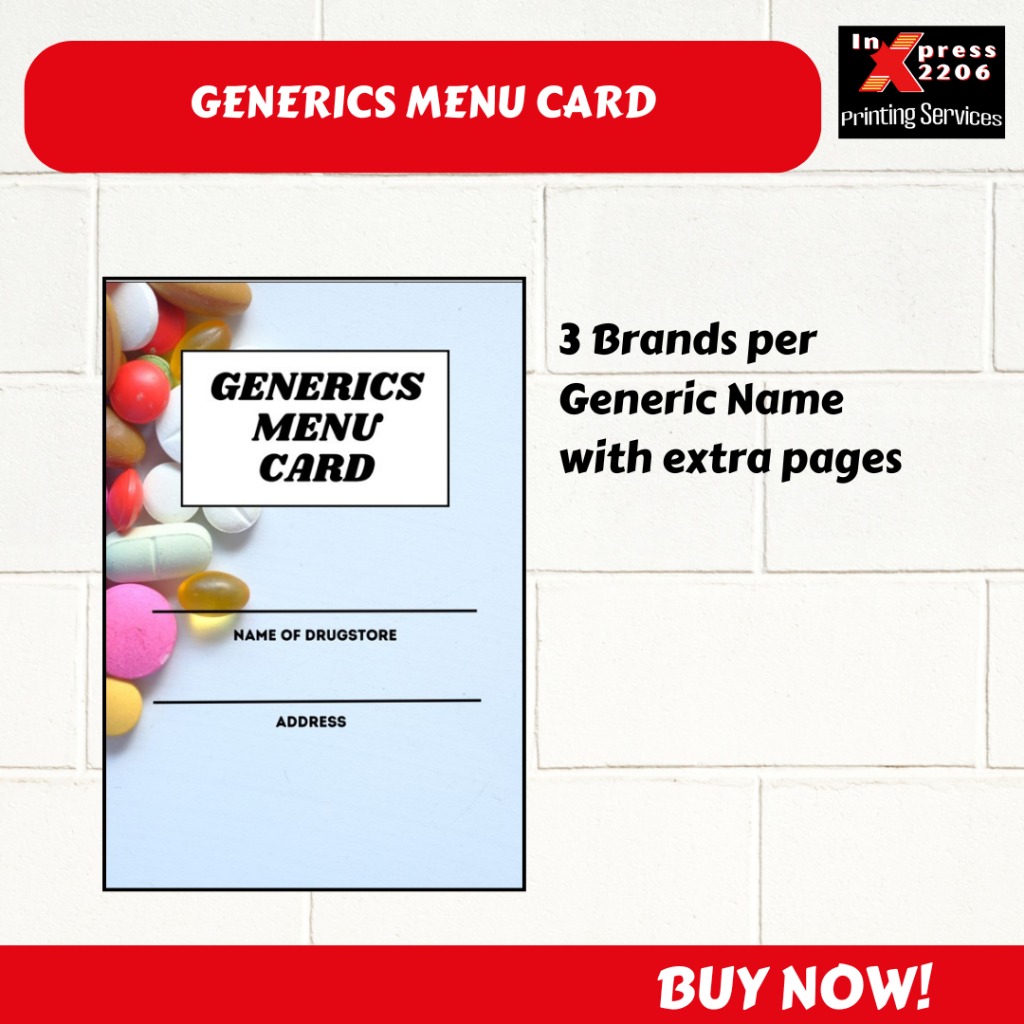 GENERICS MENU CARD FOR PHARMACY DRUGSTORE | Shopee Philippines